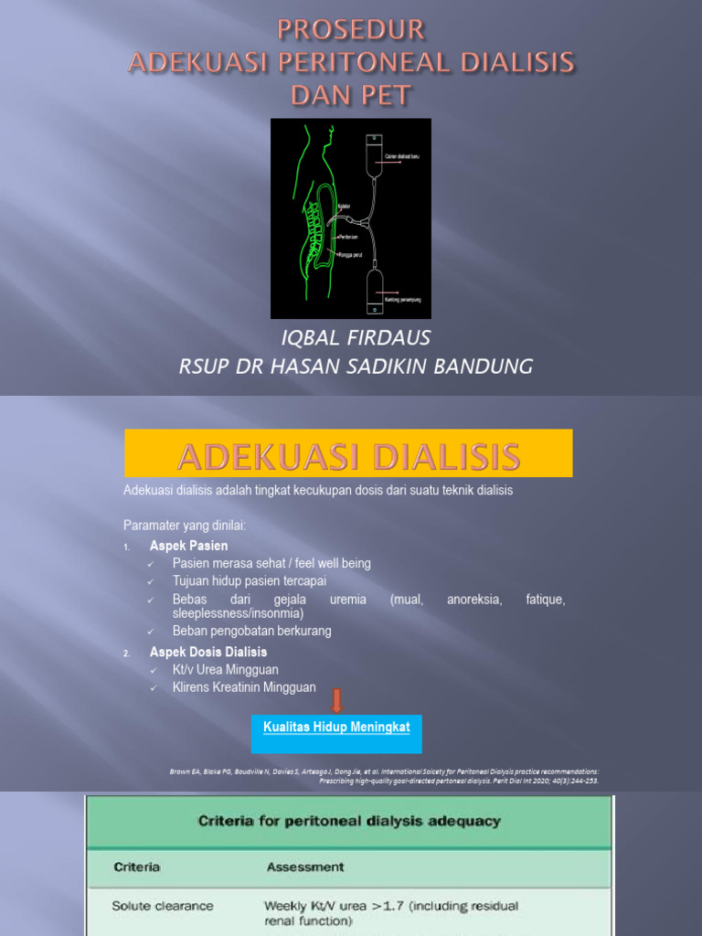 Prosedur Adekuasi Peritoneal Dialisis Dan Pet Pada Pelatihan Capd | PDF