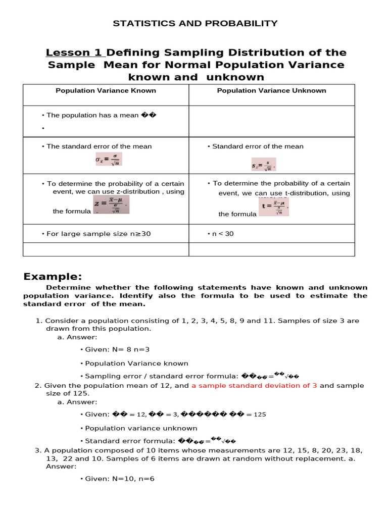 Activity Variance Known and Unknown | PDF | Standard Error | Statistical Models