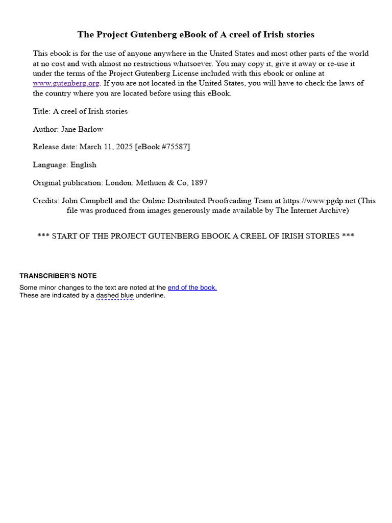 A Creel of Irish Stories - Project Gutenberg | PDF | Project Gutenberg