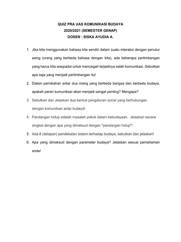 Kuis Pra Uas Kombud | PDF