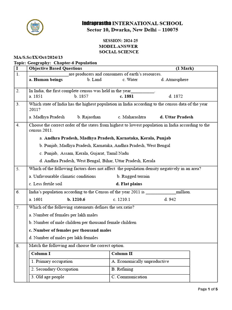 Class IX GEOGRAPHY CHAPTER 6 Model Answer | PDF | Human Migration | Economies