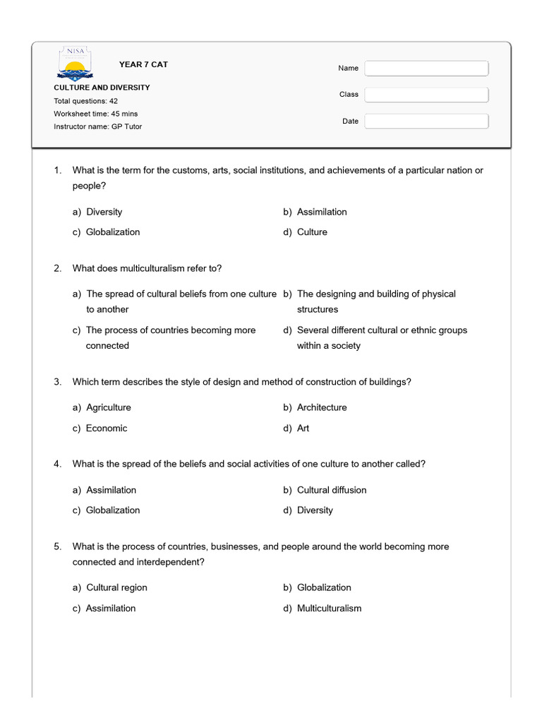 CULTURE AND DIVESIRTY-YEAR 7 | PDF | Multiculturalism | Globalization