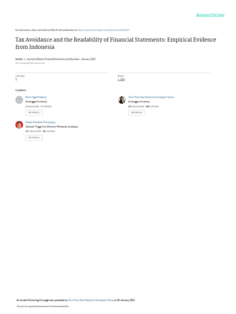 30) Tax Avoidance and The Readability of Financial Statements - Empirical Evidence From ...