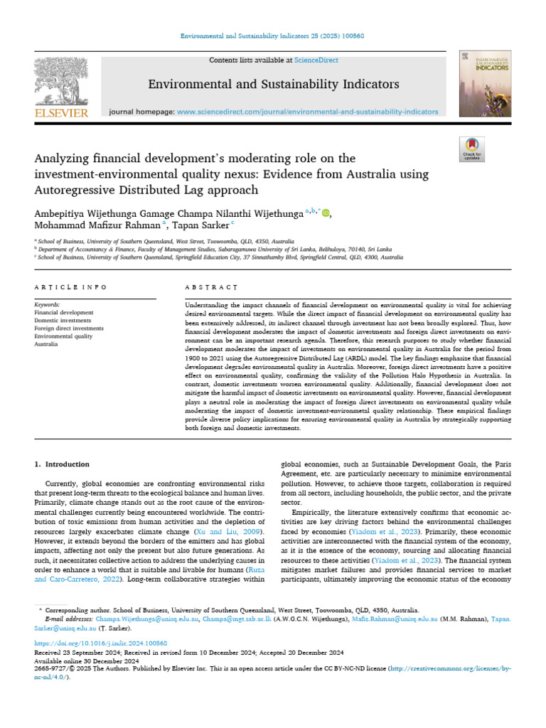 Financial Development and Environmental Quality in Australia | PDF ...
