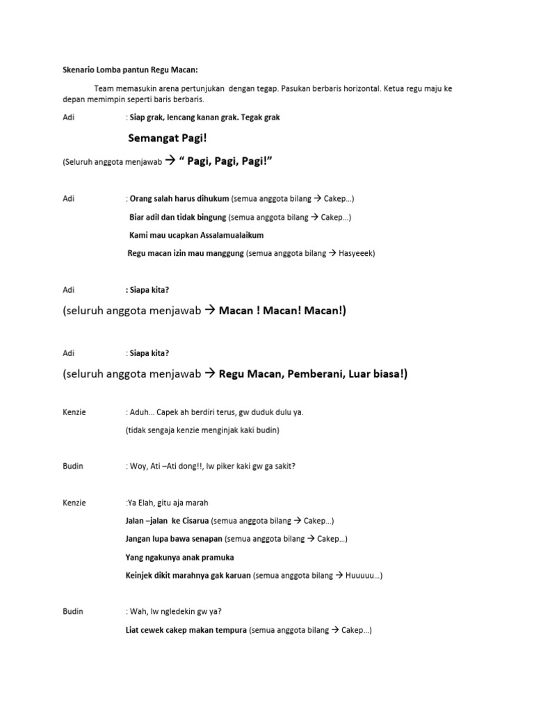 Skenario Lomba Pantun Regu Macan Revisi | PDF