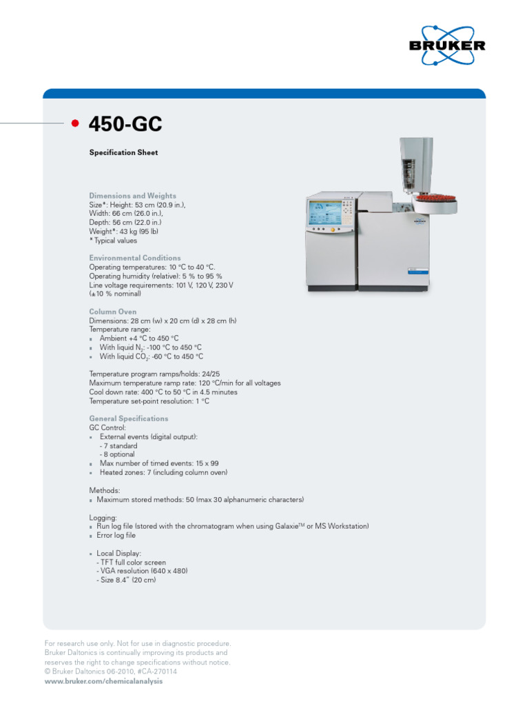 Bruker Corporation 400 GC Series Specifications | PDF | Gas ...