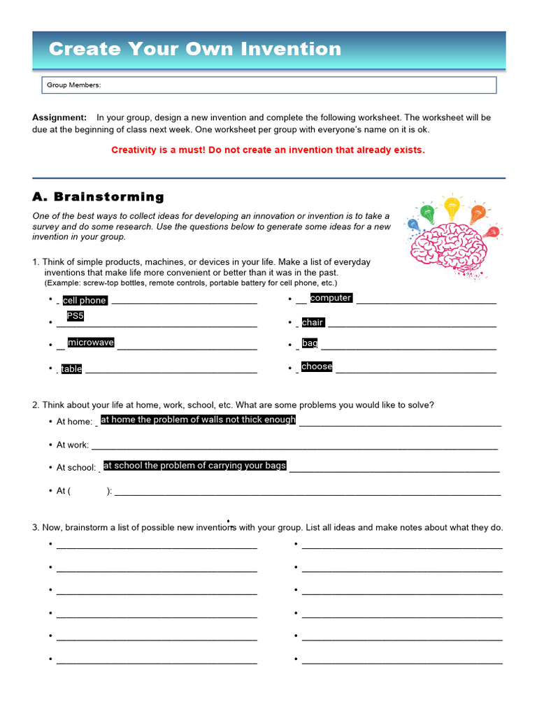 Group Invention Worksheet Guide | PDF | Invention