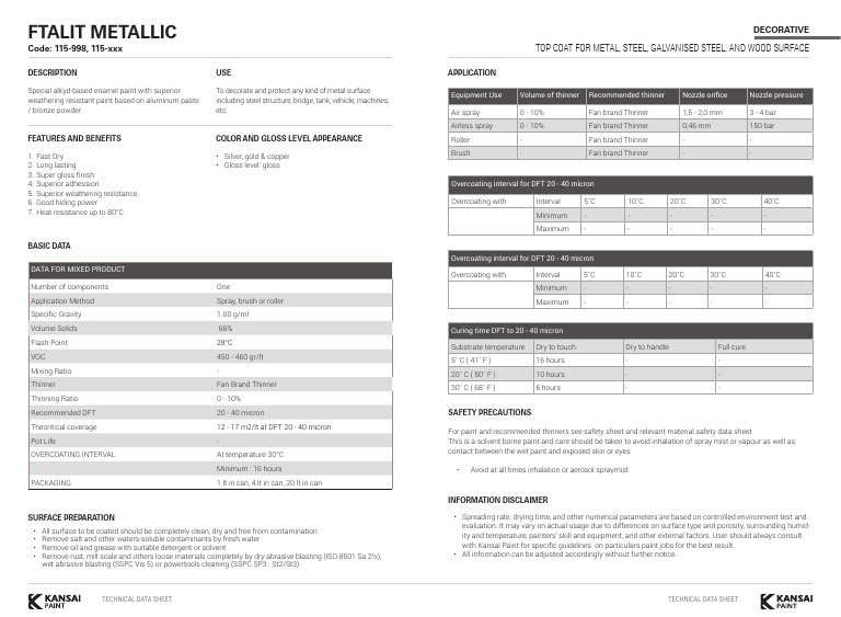 FTALIT Metallic Paint Technical Data | PDF | Paint | Secondary Sector ...
