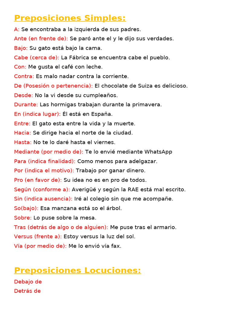 Preposiciones Simples | PDF