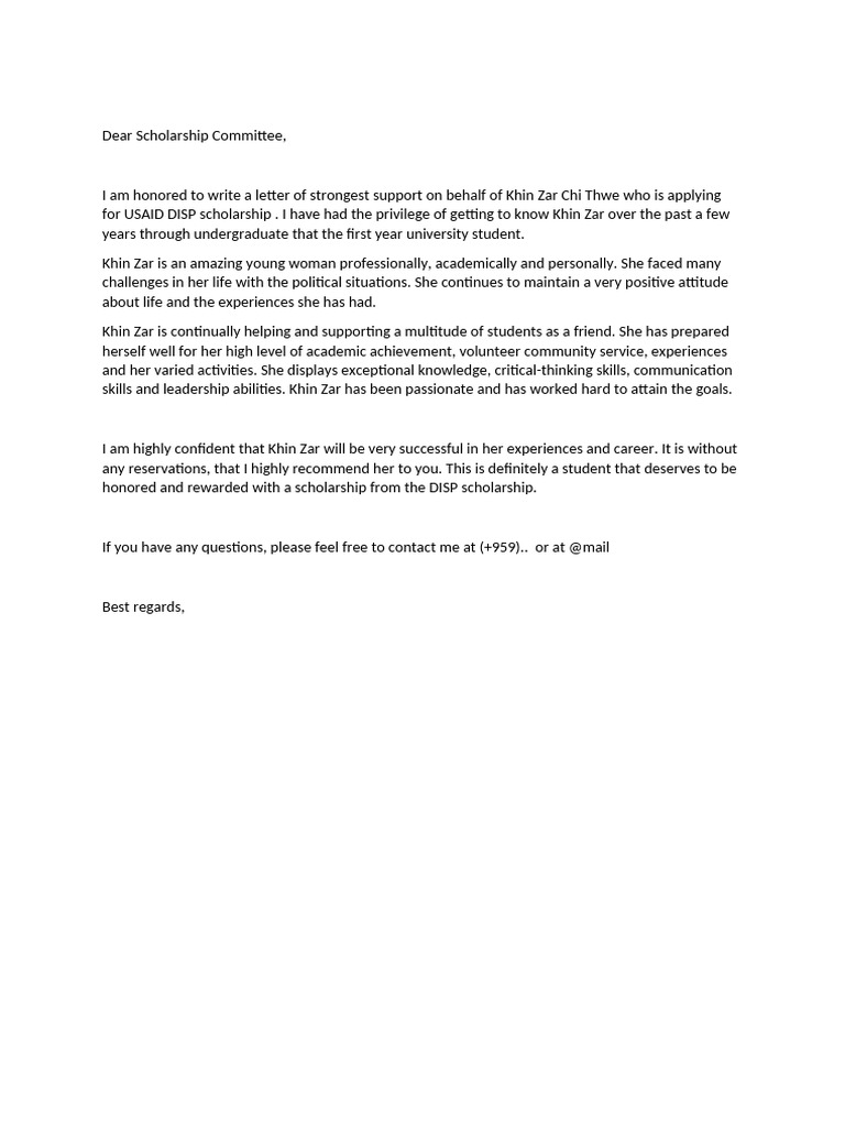 Mentor's Recommendation Letter | PDF