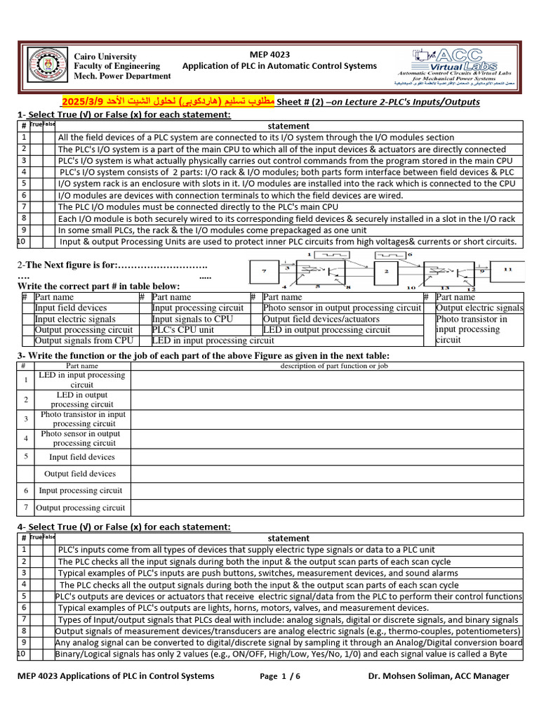 Sheet#2 PLC InputOutput | PDF | Programmable Logic Controller | Input/Output