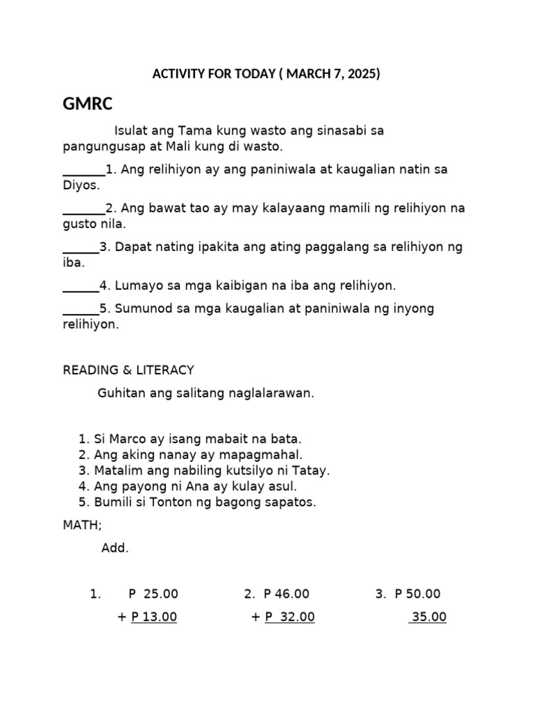 Activity For Today-3!7!25 | PDF