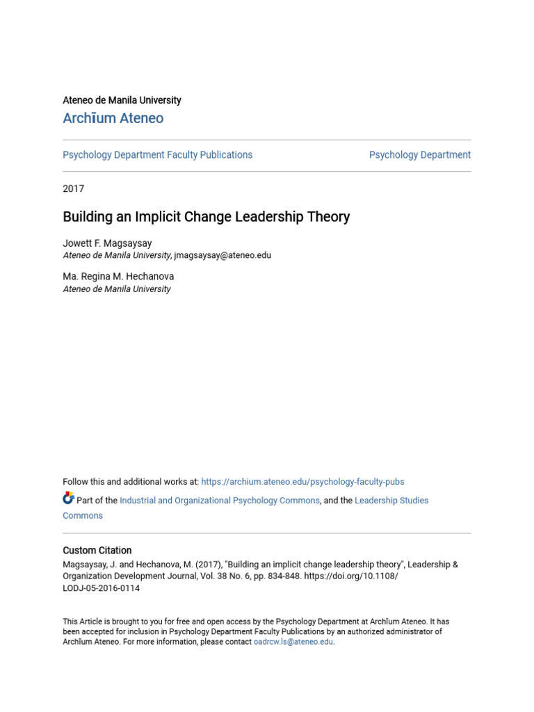 Implicit Change Leadership Theory Explained | PDF | Leadership | Psychology