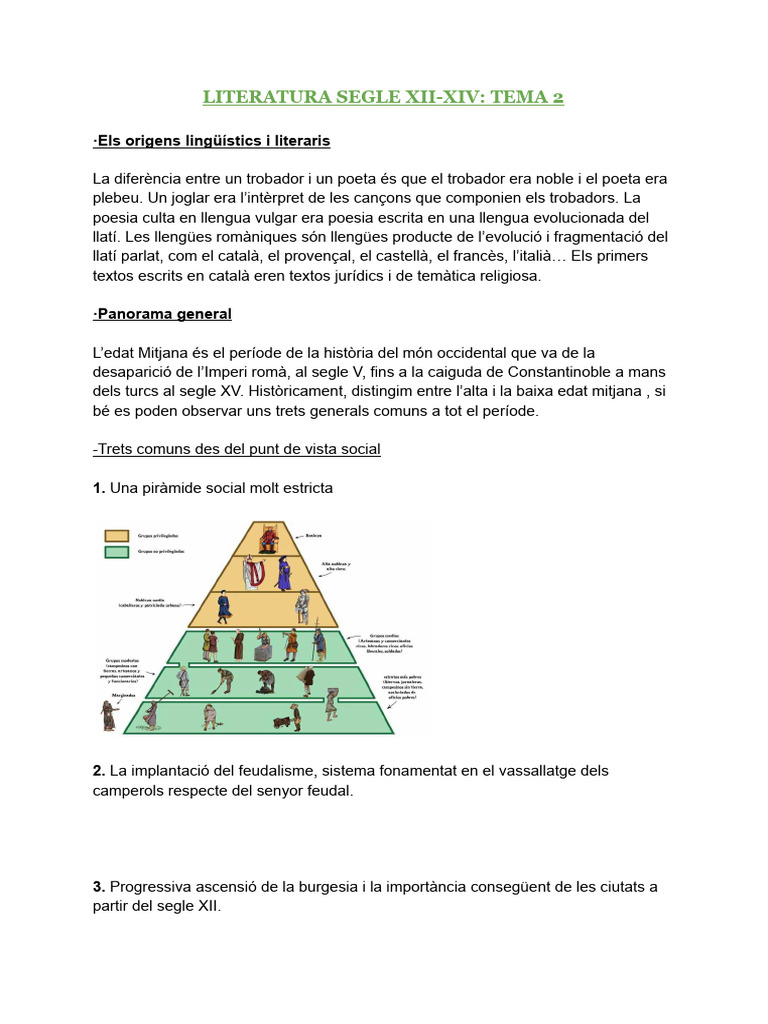 TEMA 2 - Literatura Segle XII-XIV | PDF