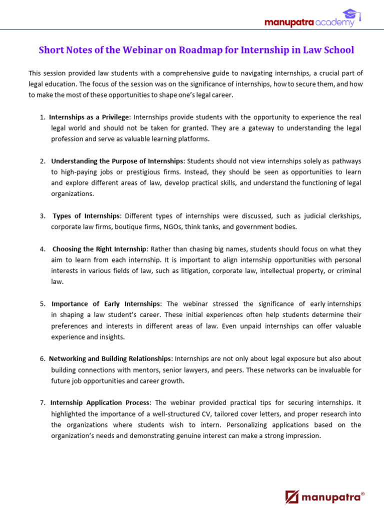 Roadmap For Internship in Law School ShortNotes | PDF | Internship ...