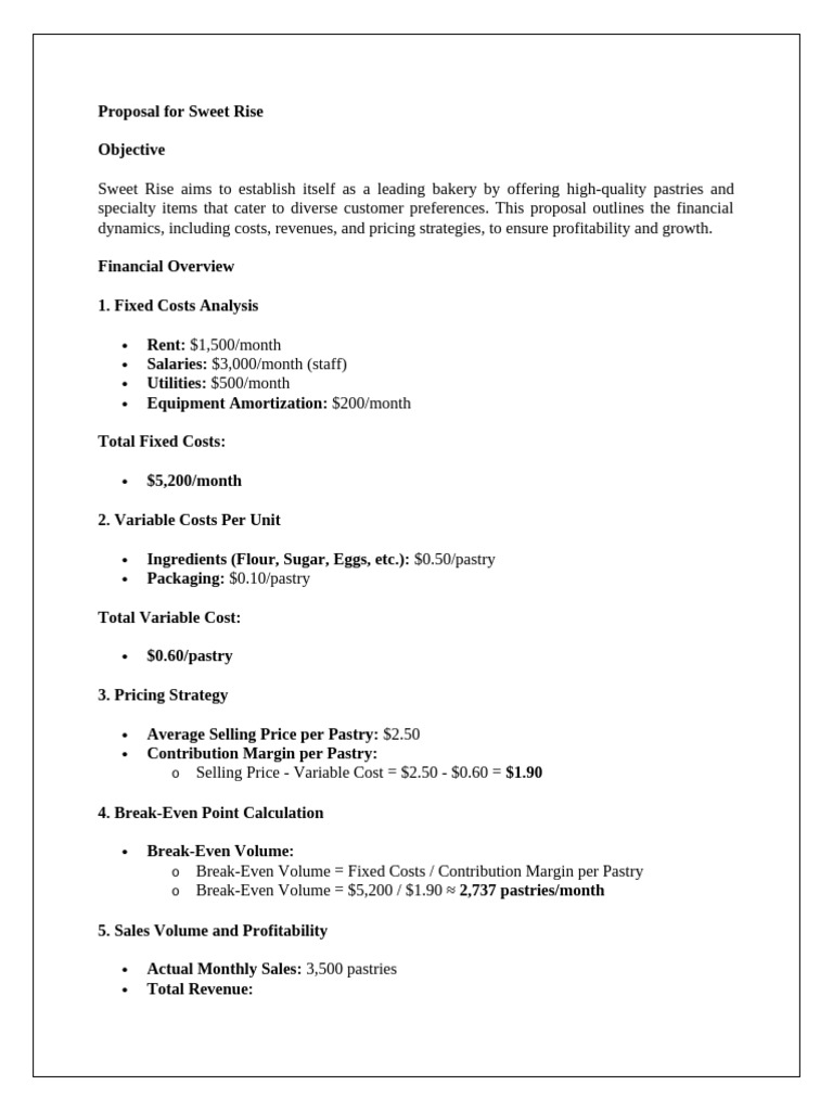 Proposal for Sweet Rise | PDF | Profit (Economics) | Pricing