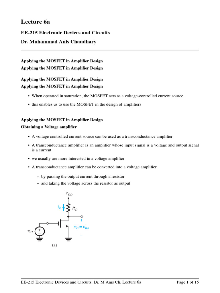 Lecture6areduced Articlebeamer | PDF | Amplifier | Mosfet