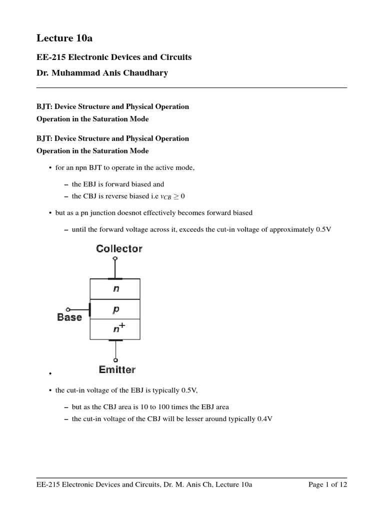 BJT Operation in Saturation Mode Explained | PDF | Bipolar Junction ...