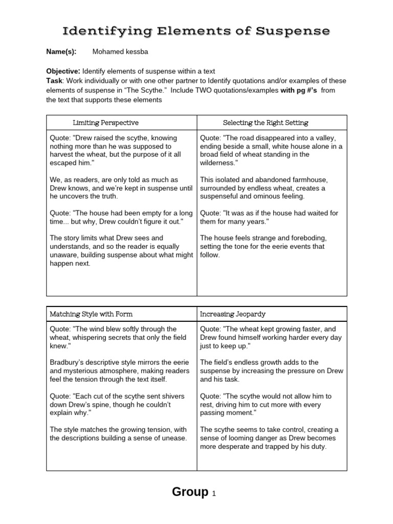 Elements of Suspense in "The Scythe" | PDF