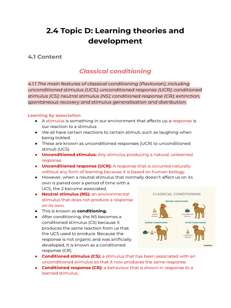 Learning Theories - Notes | PDF | Classical Conditioning | Sigmund Freud