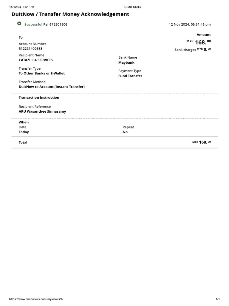 DuitNow Money Transfer Acknowledgement | PDF