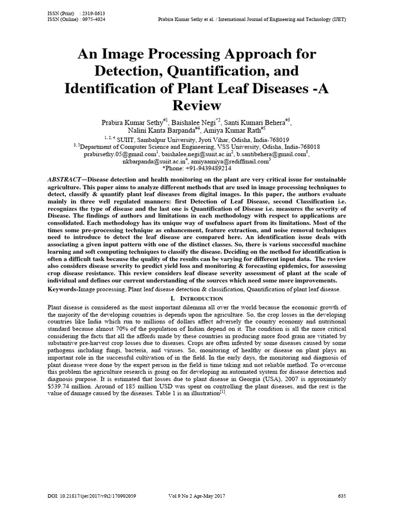 An Image Processing Approach For Detection Quantification and Identifiction of Plant Leaf ...