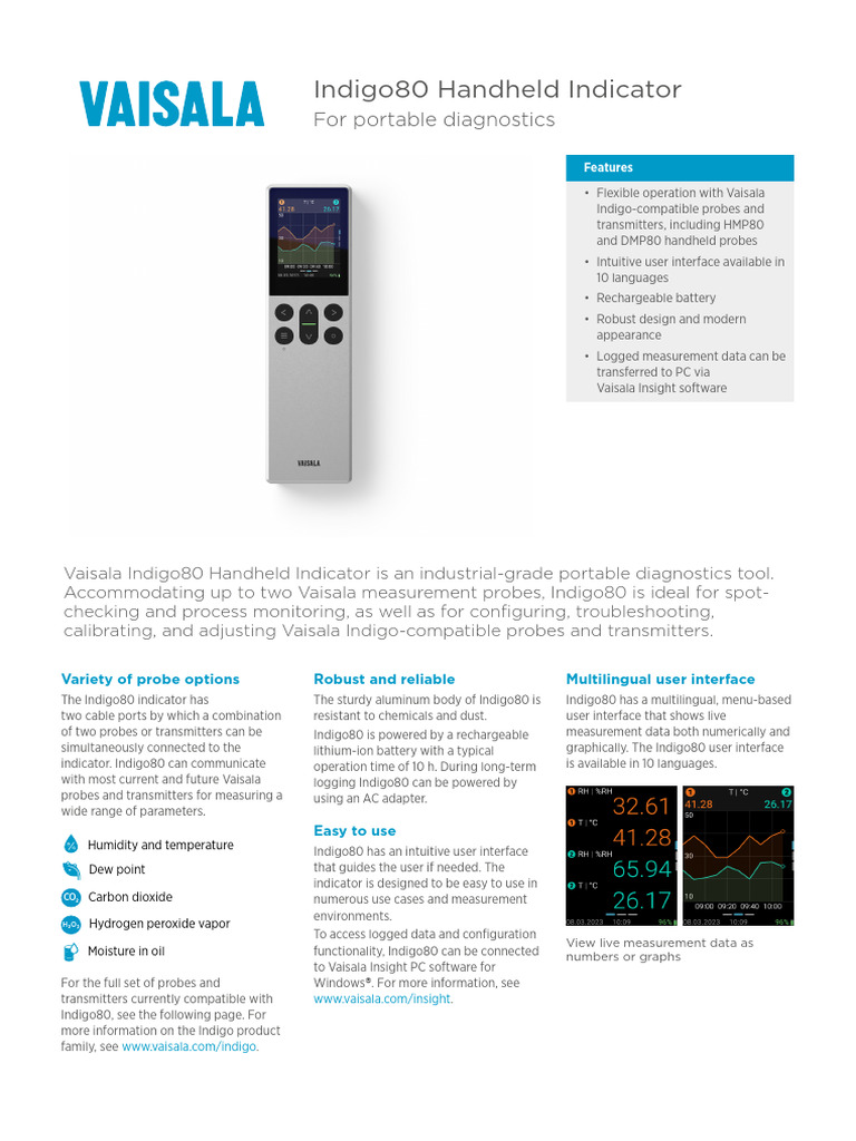 Vaisala Indigo80 Handheld Indicator Guide | PDF | Humidity | Electronics