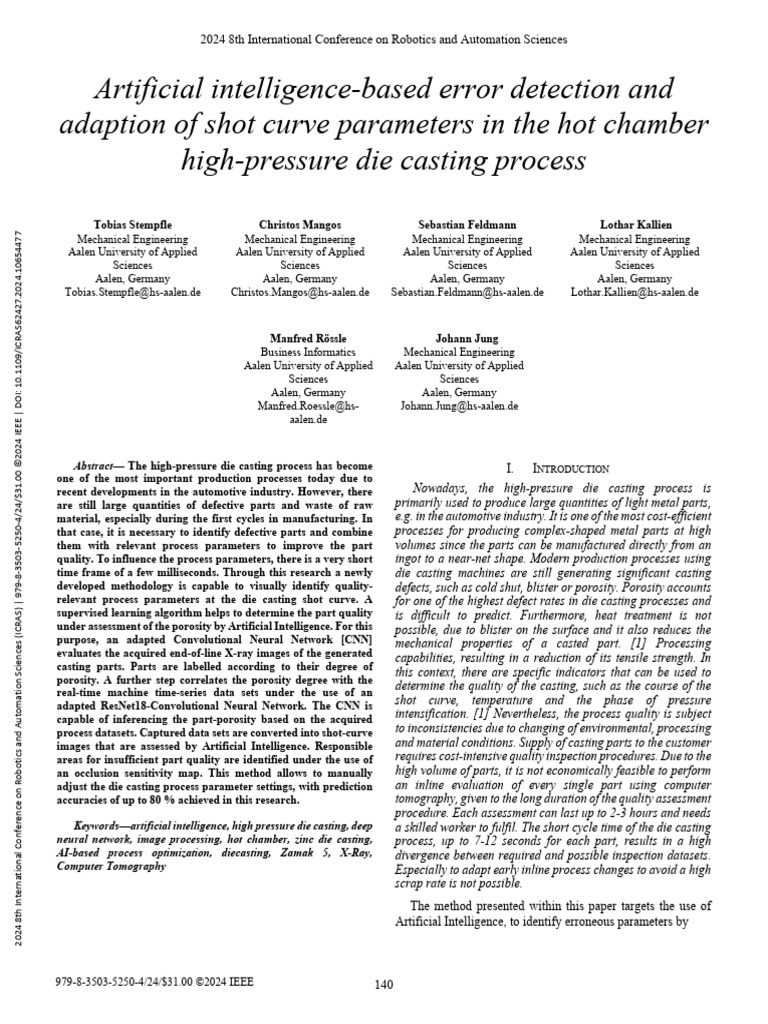 Artificial Intelligence-Based Error Detection and Adaption of Shot Curve Parameters in the Hot ...
