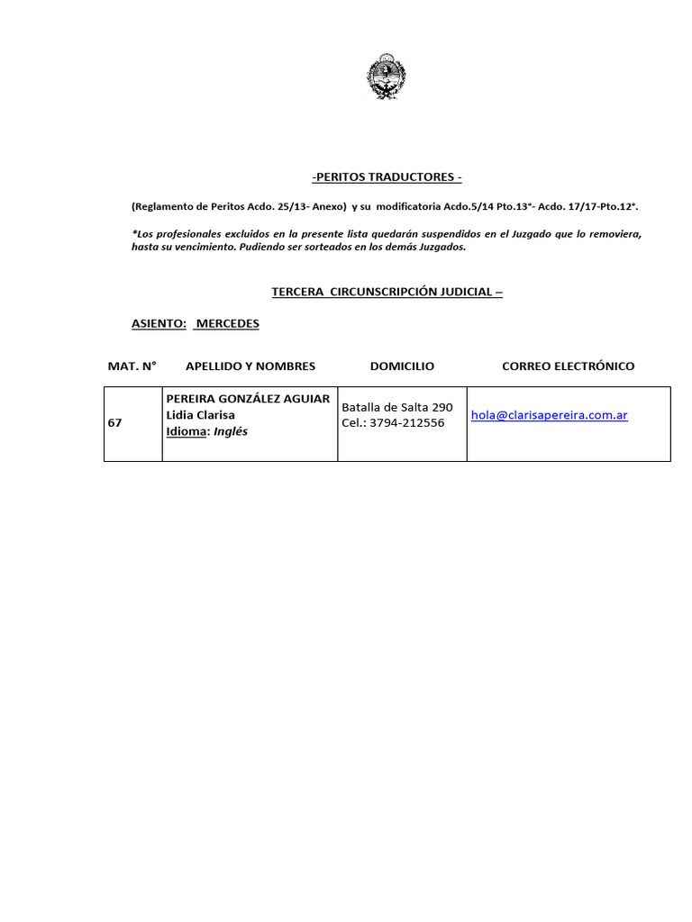 Reglamento de Peritos Traductores SJ Corrientes | PDF