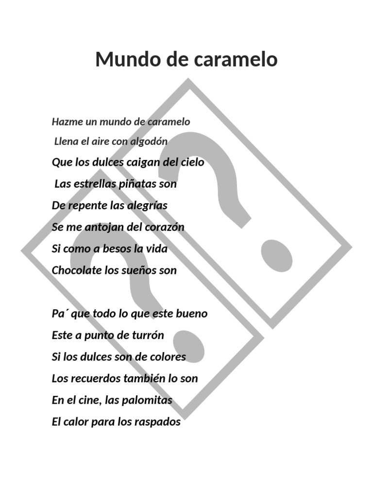 Mundo de Caramelo: Letra Completa | PDF