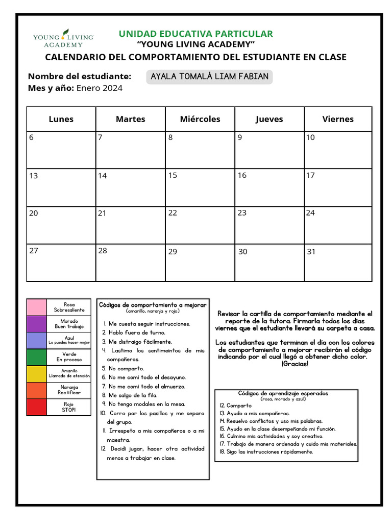 (Lote 1) Cartilla de Comportamiento (3) | PDF | Calendario | Rojo