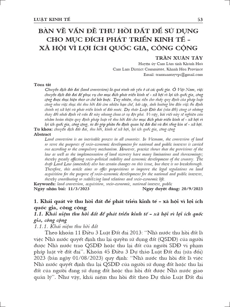 Thu Hồi Đất Để Phát Triển KTXH | PDF
