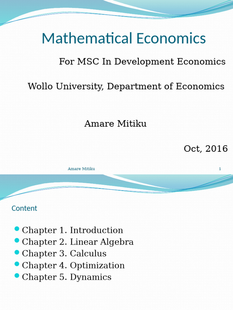 Mathematical Economics Overview | PDF | Economic Equilibrium ...