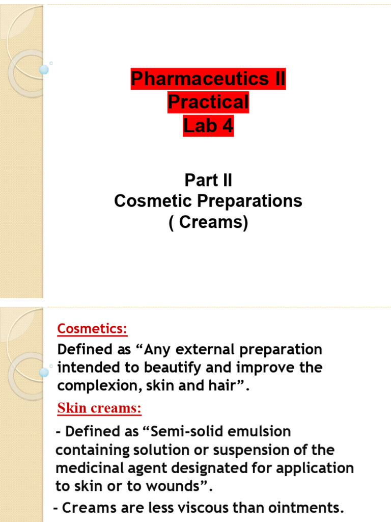 Cosmetic Creams: Formulation Guide | PDF | Wax | Emulsion