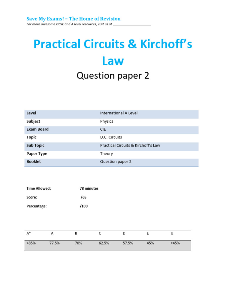 29.2 Practical Circuits Kirchoffs Law-Cie Ial Physics-Ms Theory | PDF | Student Assessment And ...