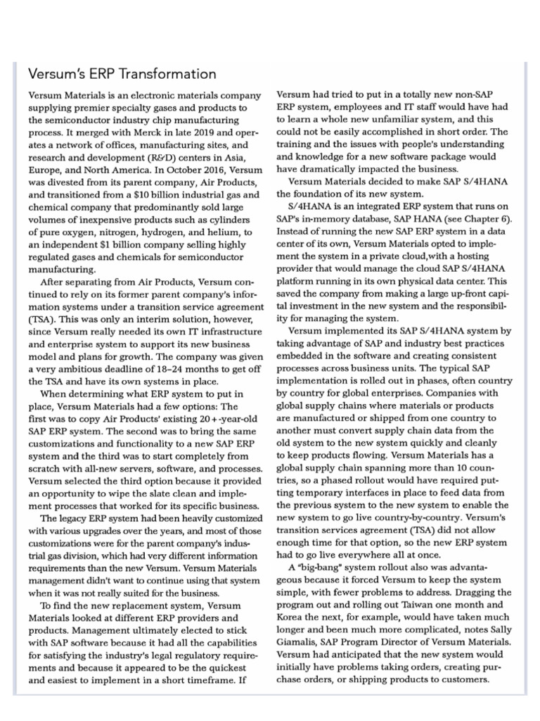 Versum's ERP Transformation | PDF
