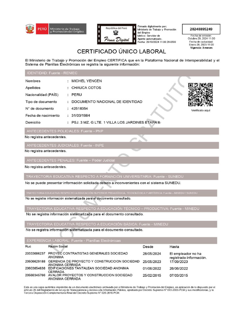Certiadulto Chauca | PDF