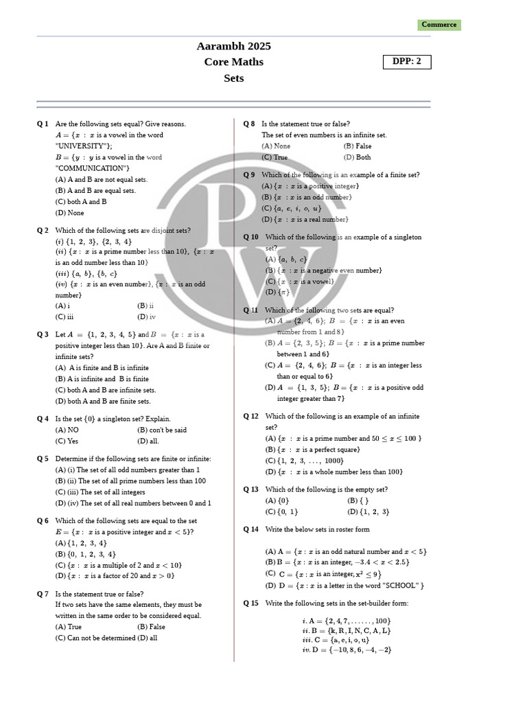 661f99540931bd0019790be2 - ## - Sets DPP 02 (Of Lec 03) | PDF | Set (Mathematics) | Numbers