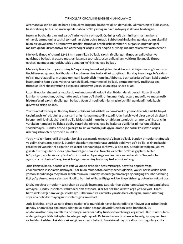 Tirnoqlar Orqali Kimligimizni Aniqlaymiz | PDF