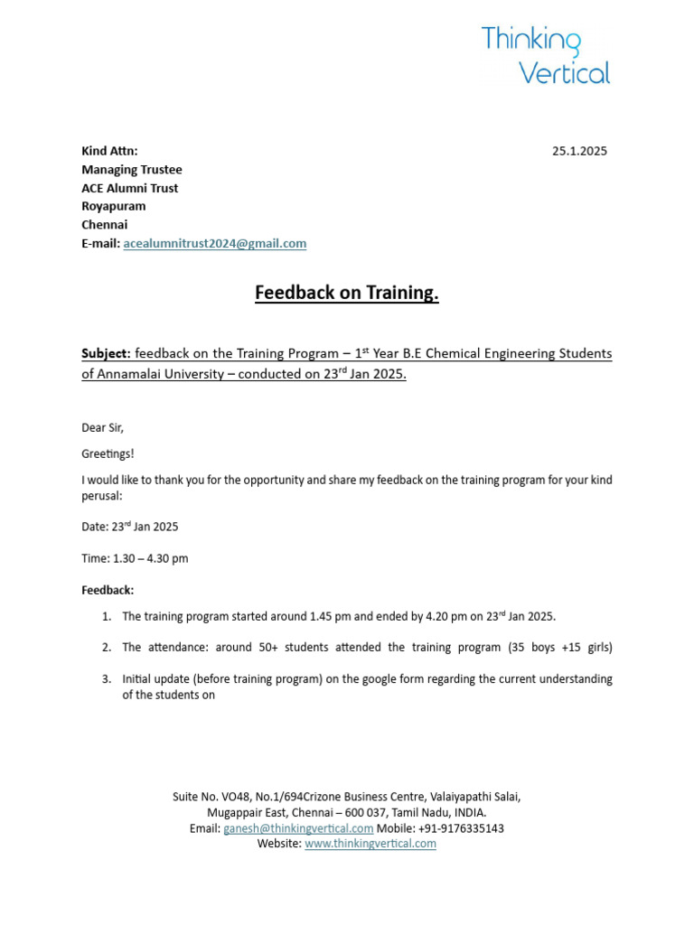 Training Feedback - Thinking Vertical - 1st Year Students - 23.1.2025 ...