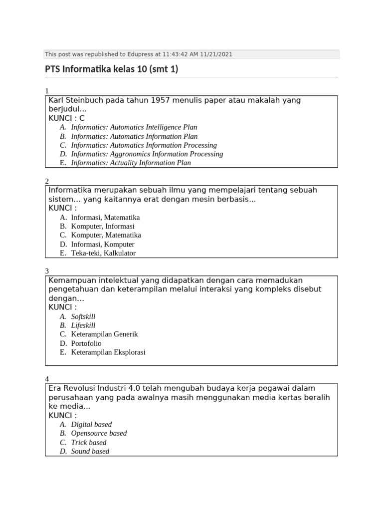 Soal PTS Informatika Tanpa Jawaban | PDF