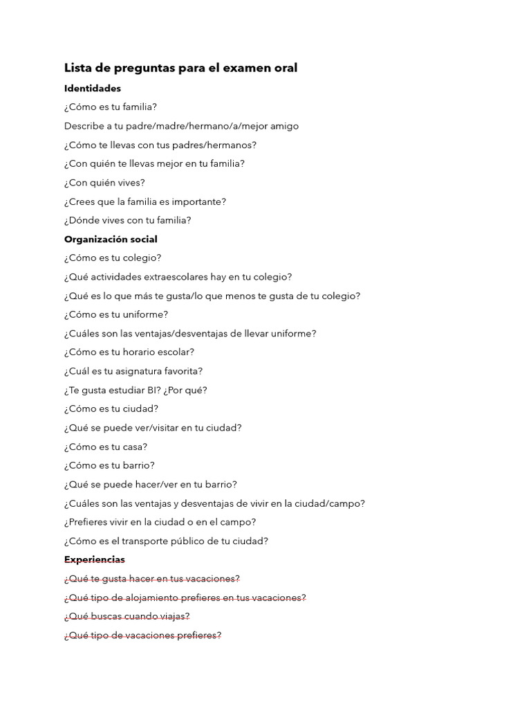 Lista de Preguntas para El Examen Oral | PDF