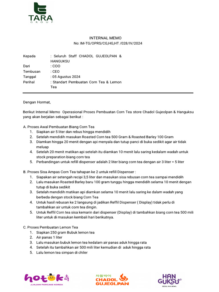 028 IM Standar Pembuatan Corn Tea & Lemon Tea-1 | PDF