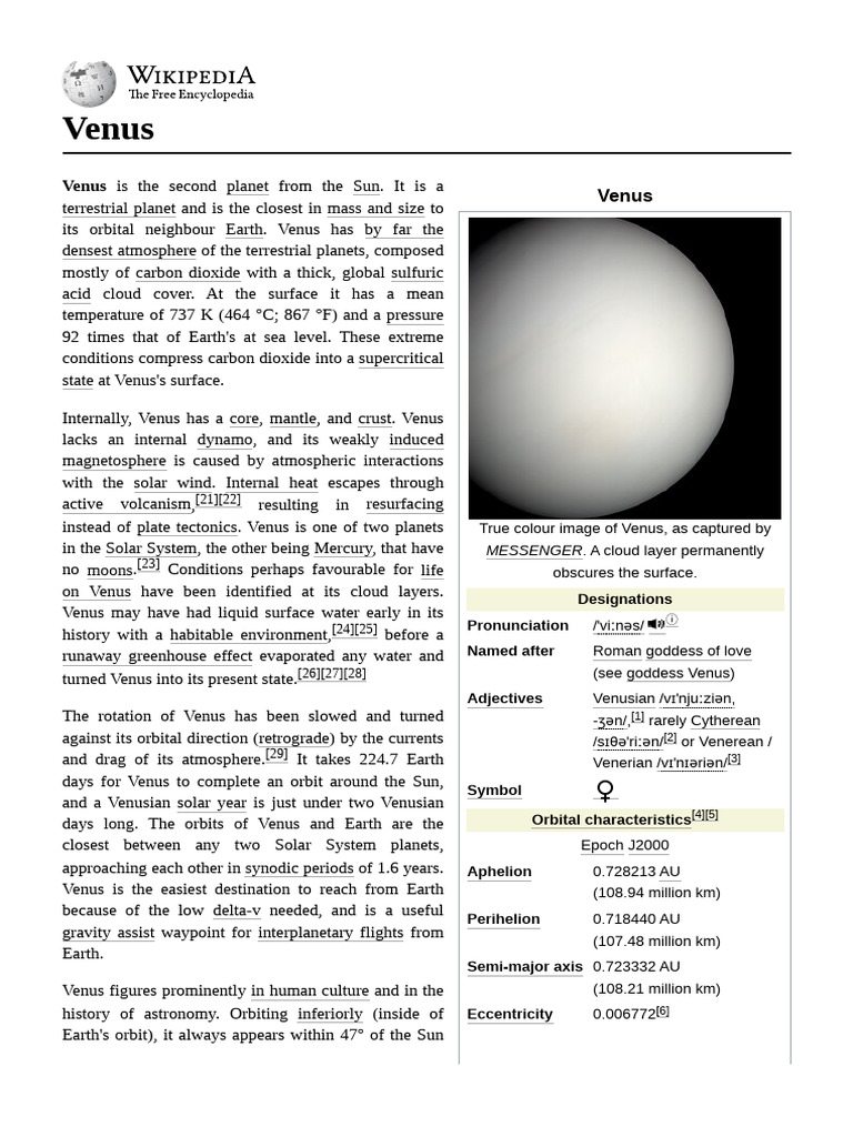 Overview of Venus: Characteristics & Facts | PDF | Venus | Planetary Core