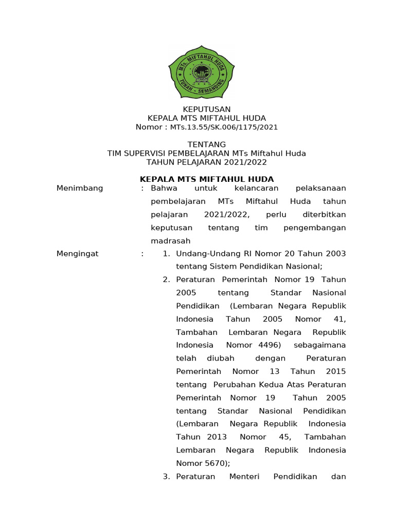 SK Tim Supervisi | PDF