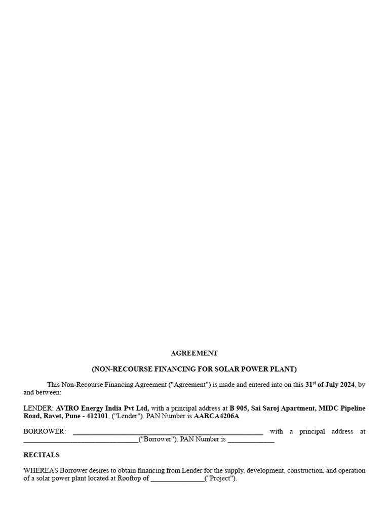 Non-Recourse Solar Financing Agreement | PDF | Loans | Security Interest