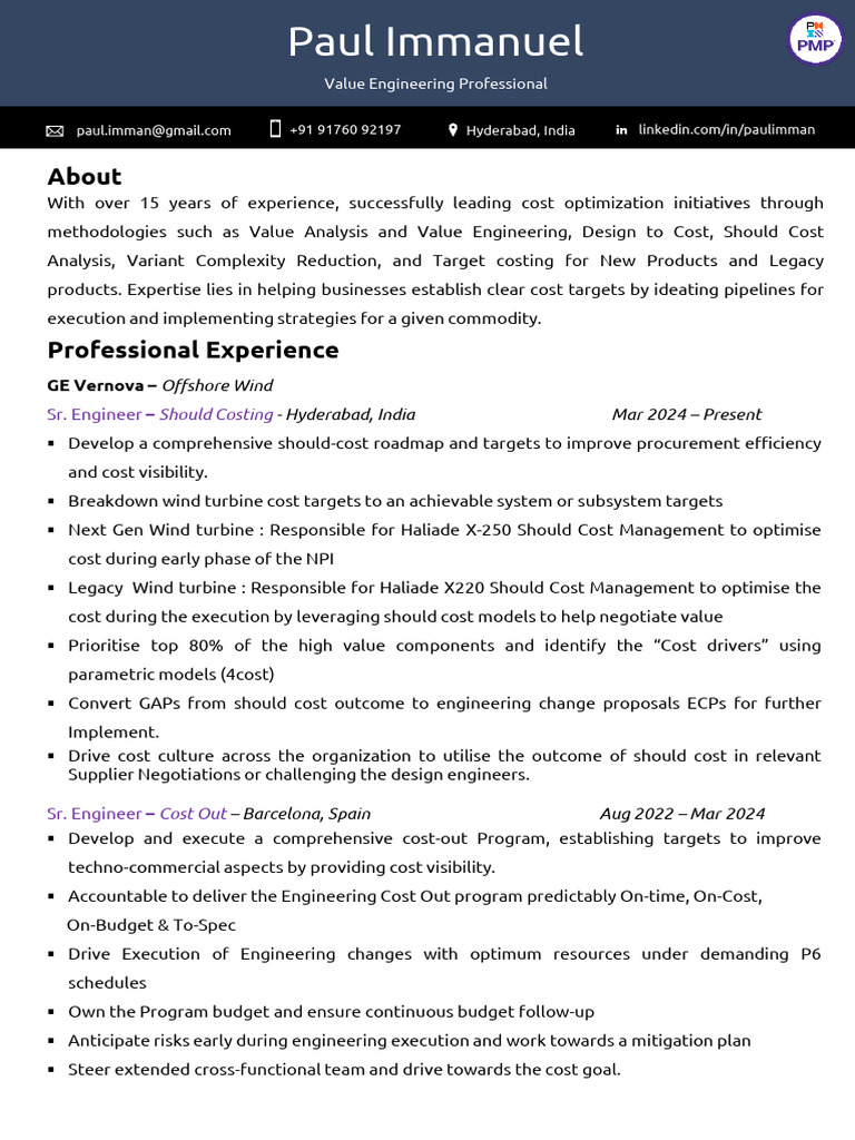 Resume - Paul Immanuel - Simple - VEP | PDF | Engineering | Thermostat