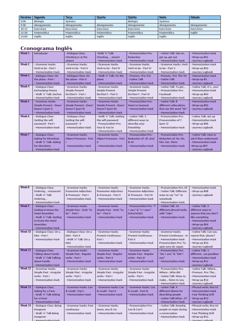 English Learning Schedule and Activities | PDF | Pronoun | Semantic Units