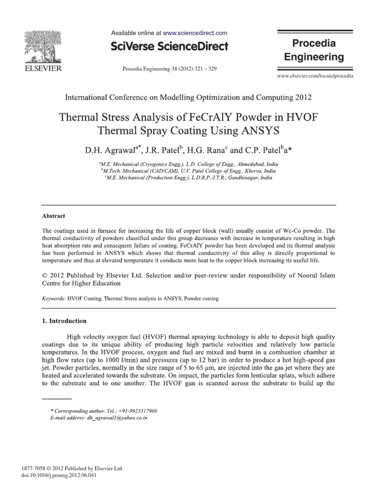 Thermal Stress Analysis of FeCrAlY Powder in HVOF THERMAL SPRAY COATING ...