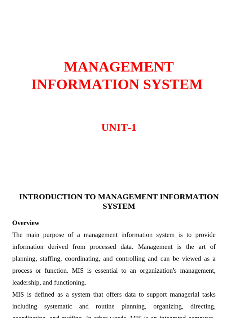 01.08.24 MIS-UNIT-1 | PDF | Information | Management Information System